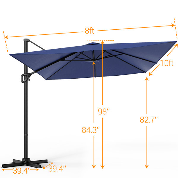 Arlmont & Co. 10x8FT Cantilever Patio Umbrella, Outdoor Rectangle Offset Sturdy Umbrellas 360 ...